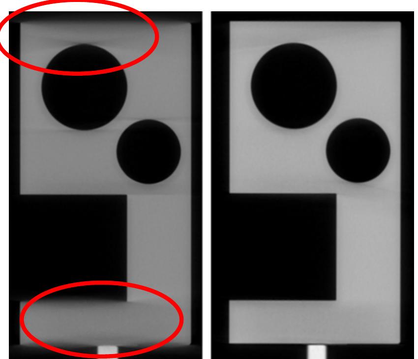 Reconstructions with standard (left) and with helical