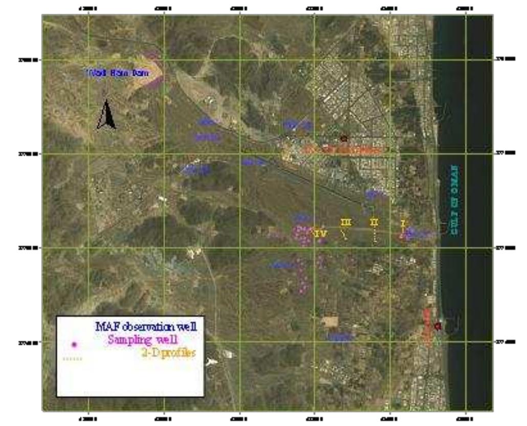 Location map of the study area including monitoring (blue)