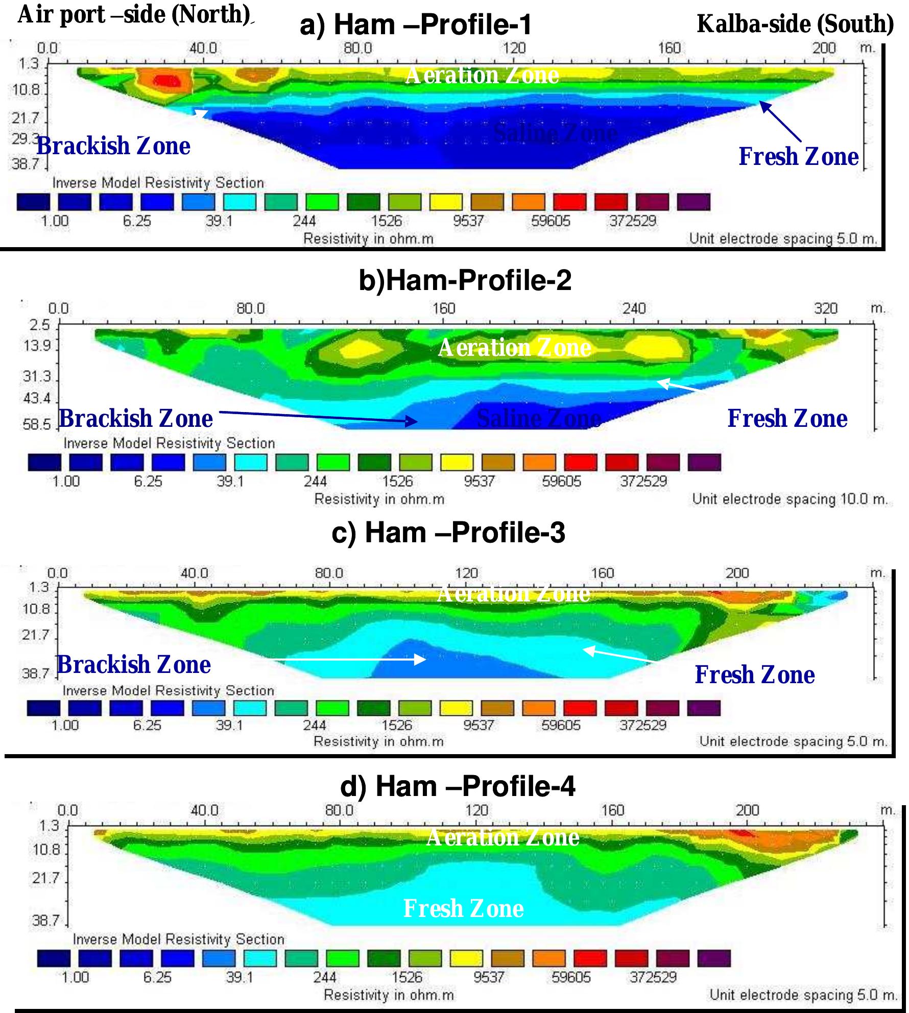 Combined diagrams of the four true resistivity sections of