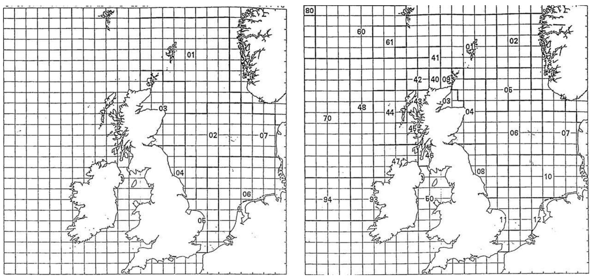 The left hand map shows ices roundfish areas (rfas) and the