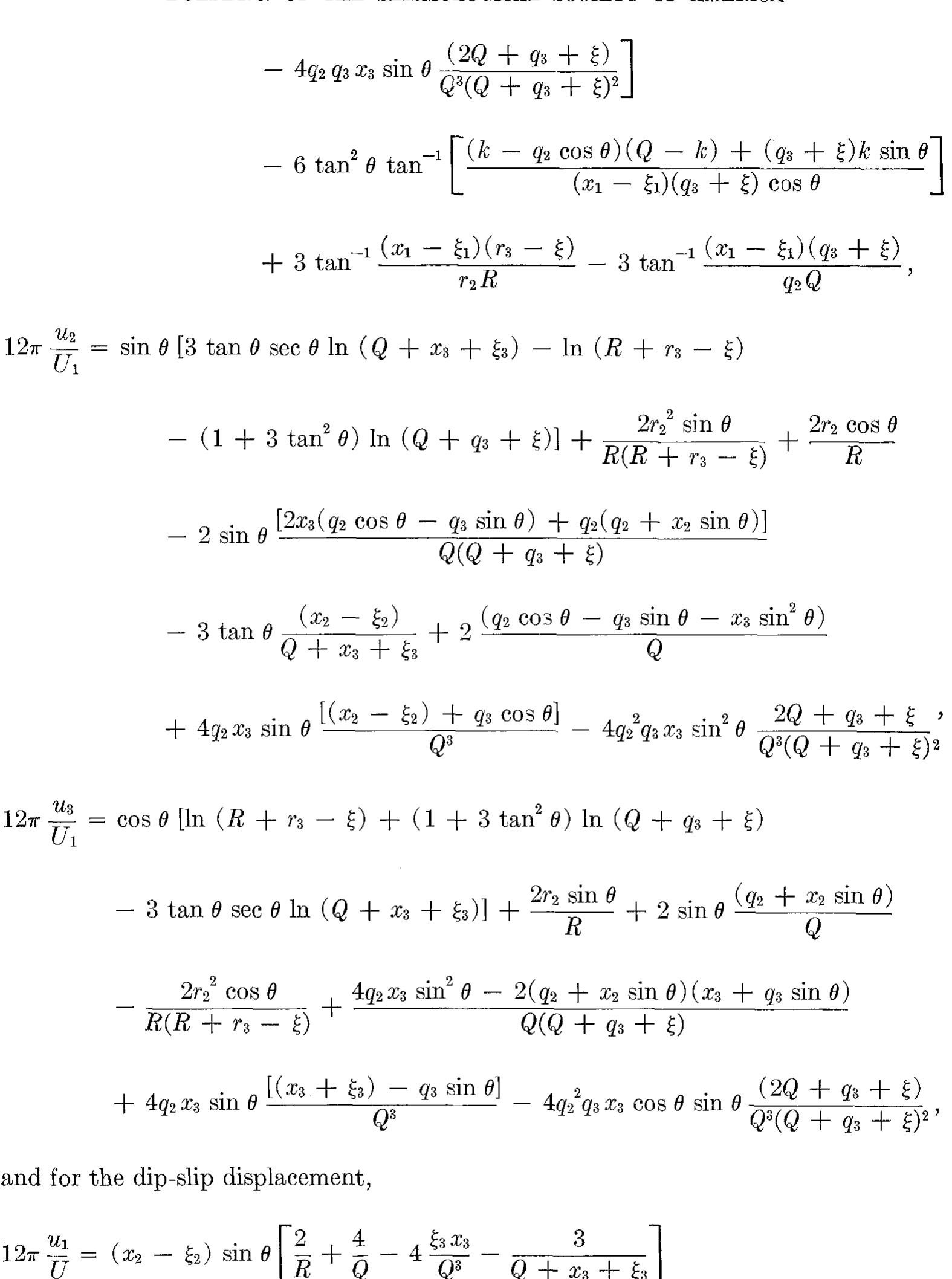 Table 1 - The Displacement Field of Inclined Faults