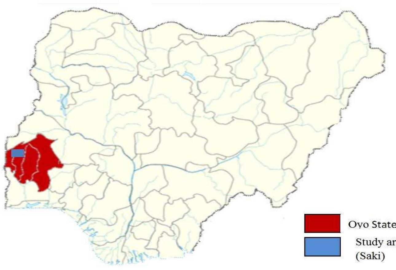 Map of nigeria showing oyo state and the study area
