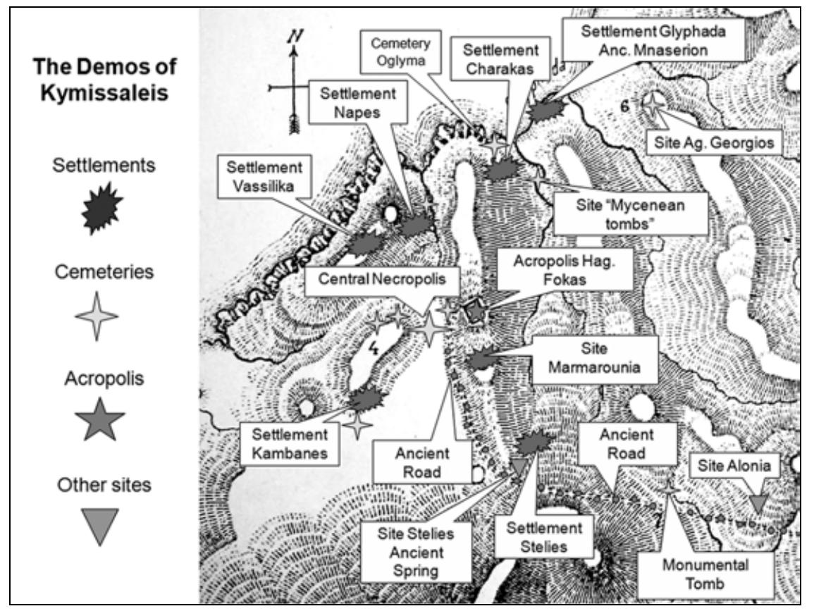 2: map of the archaeological sites in the kymissala area