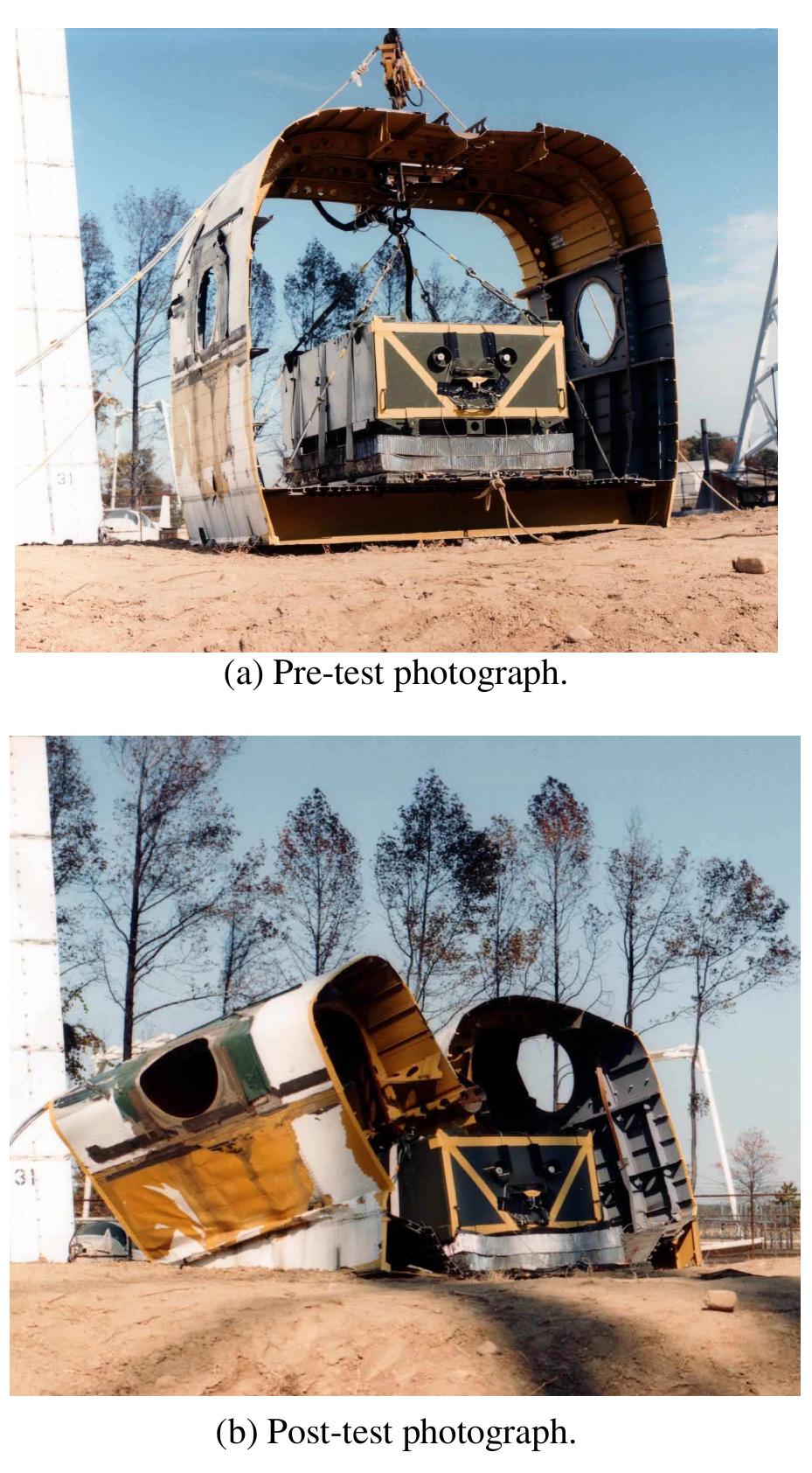 Pre- and post-test photographs of a ch-47 helicopter section