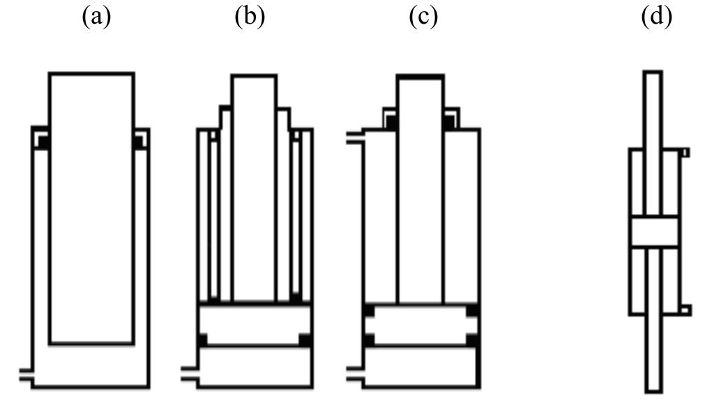The four most common types of hydraulic cylinders are shown