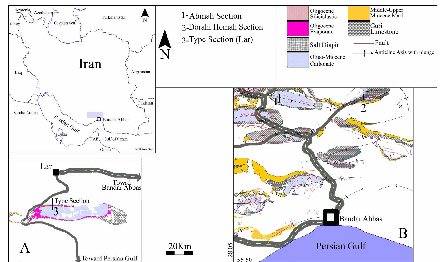 Location map (inset) and simplified geological map of study