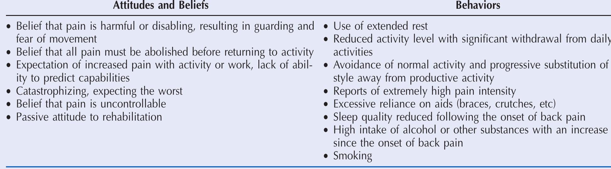 Clinical yellow flags indicating heightened fear-avoidance
