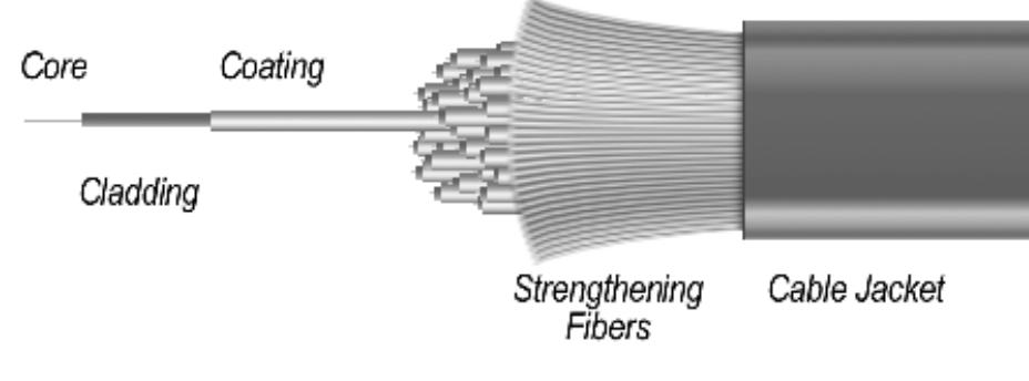 Basic structure of an optical fiber.