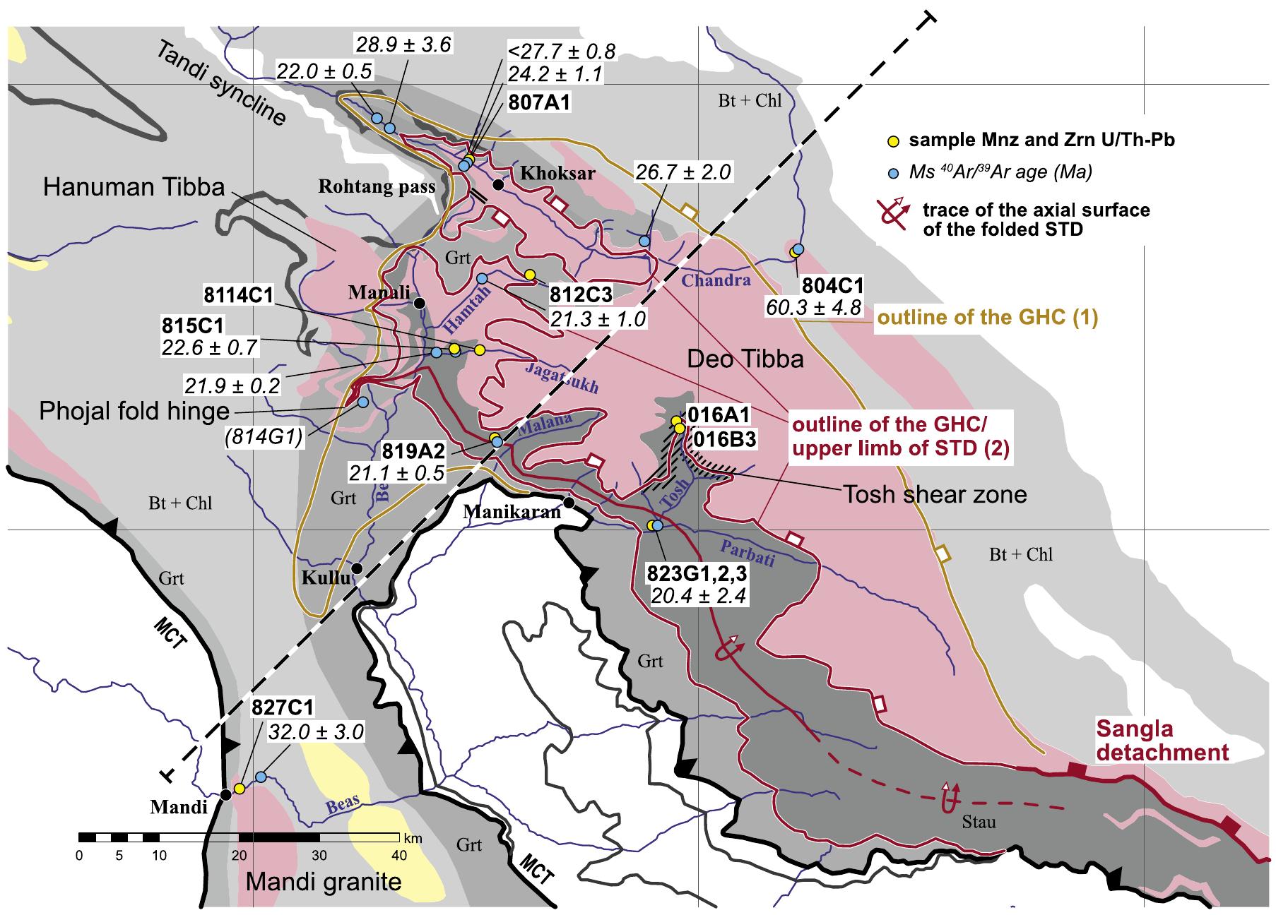 Tectonic map of central himachal crystalline and the traces