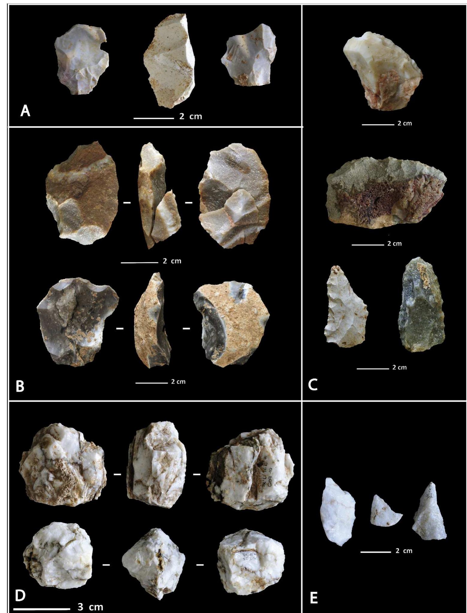 Examples of lithic artefacts from level iii: a) chert
