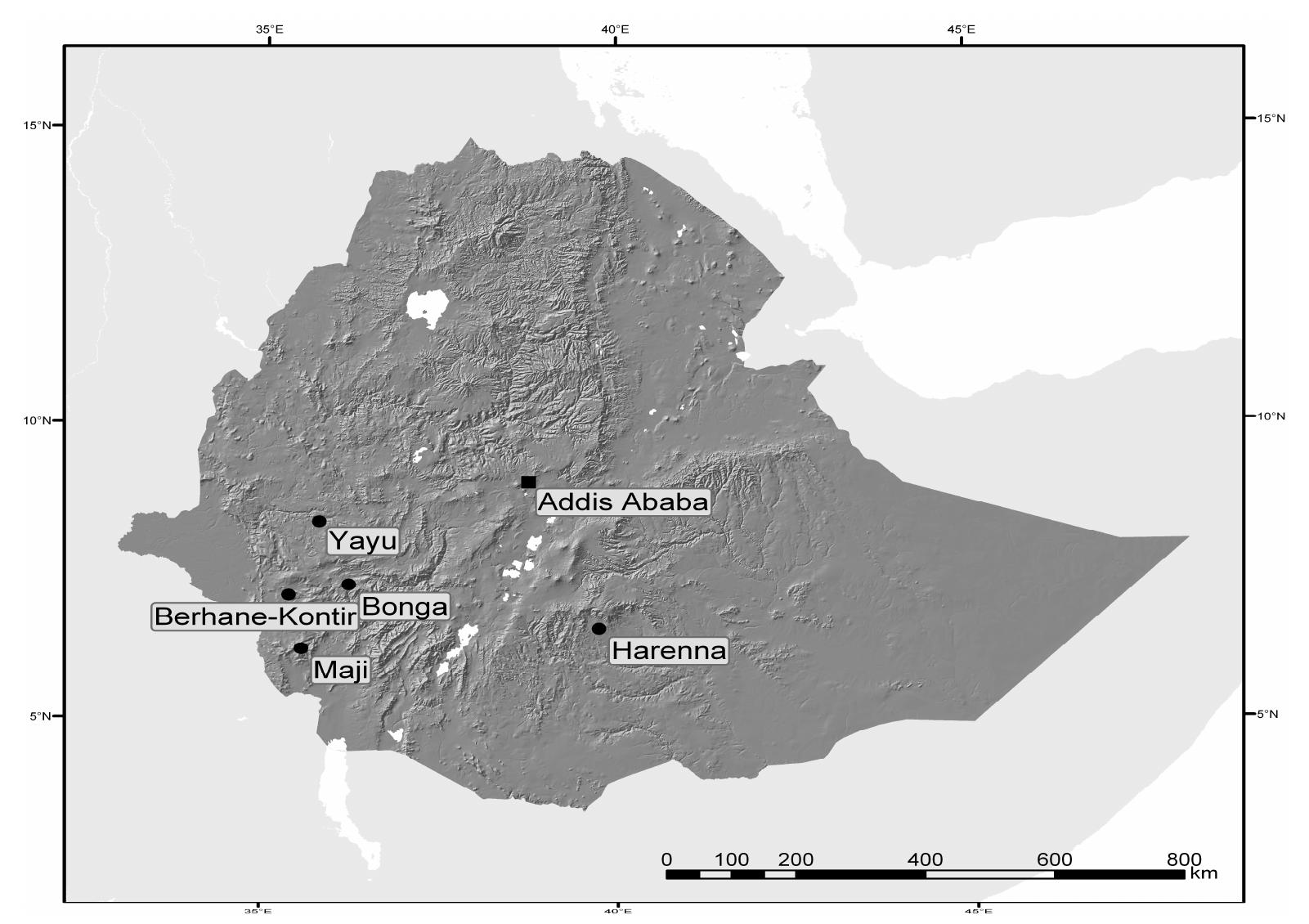 Map of ethiopia and location of the studied montane
