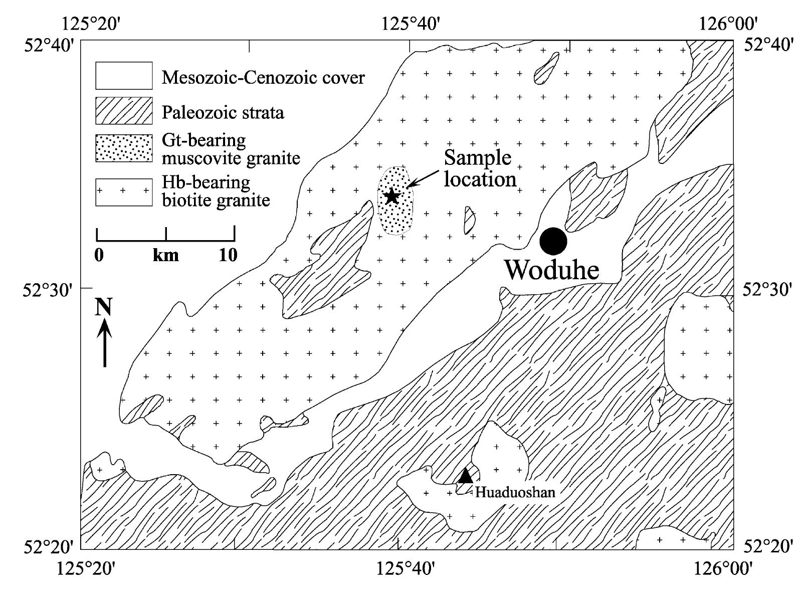 Geologic sketch map of the woduhe granitic pluton. the