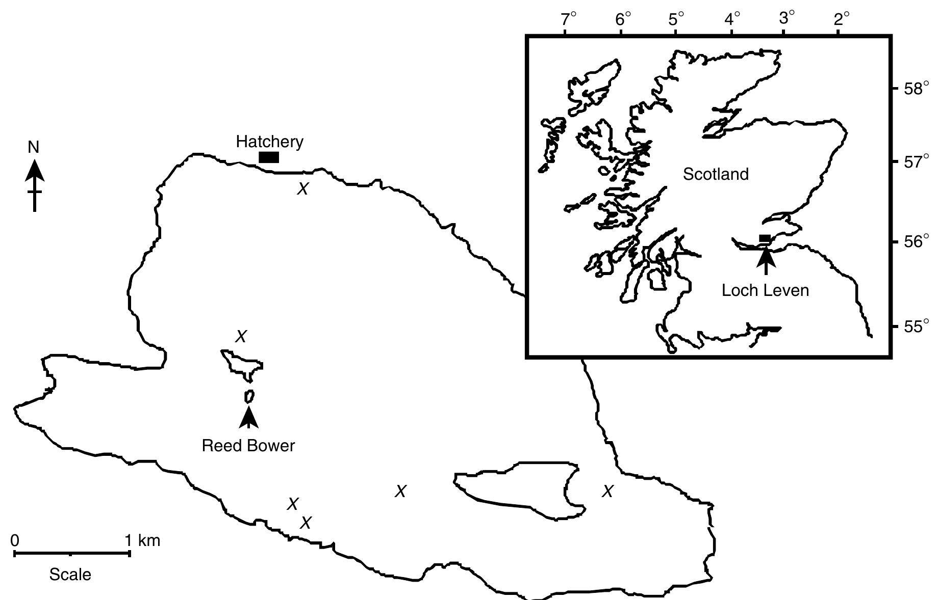Map of loch leven showing the locations of sampling sites.