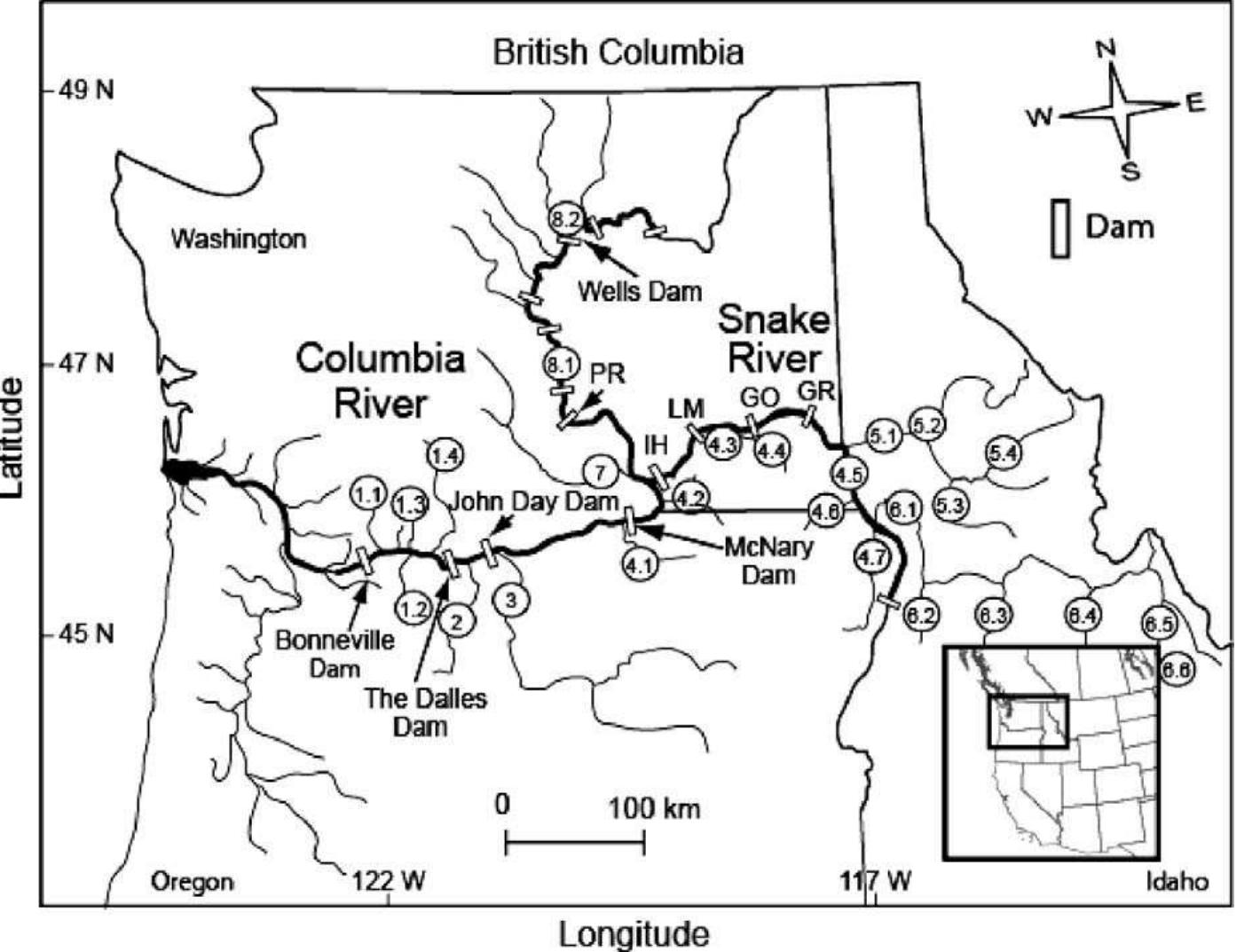 Ficure 1.—map of the columbia and snake river basins, where