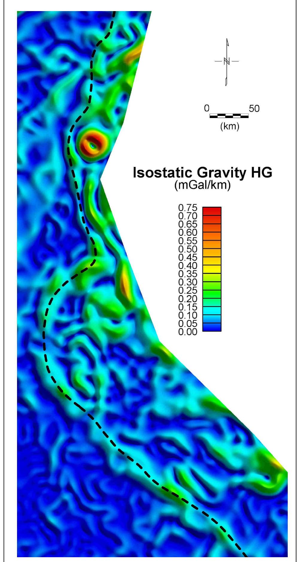 Horizontal gradient of isostatic gravity anomaly.