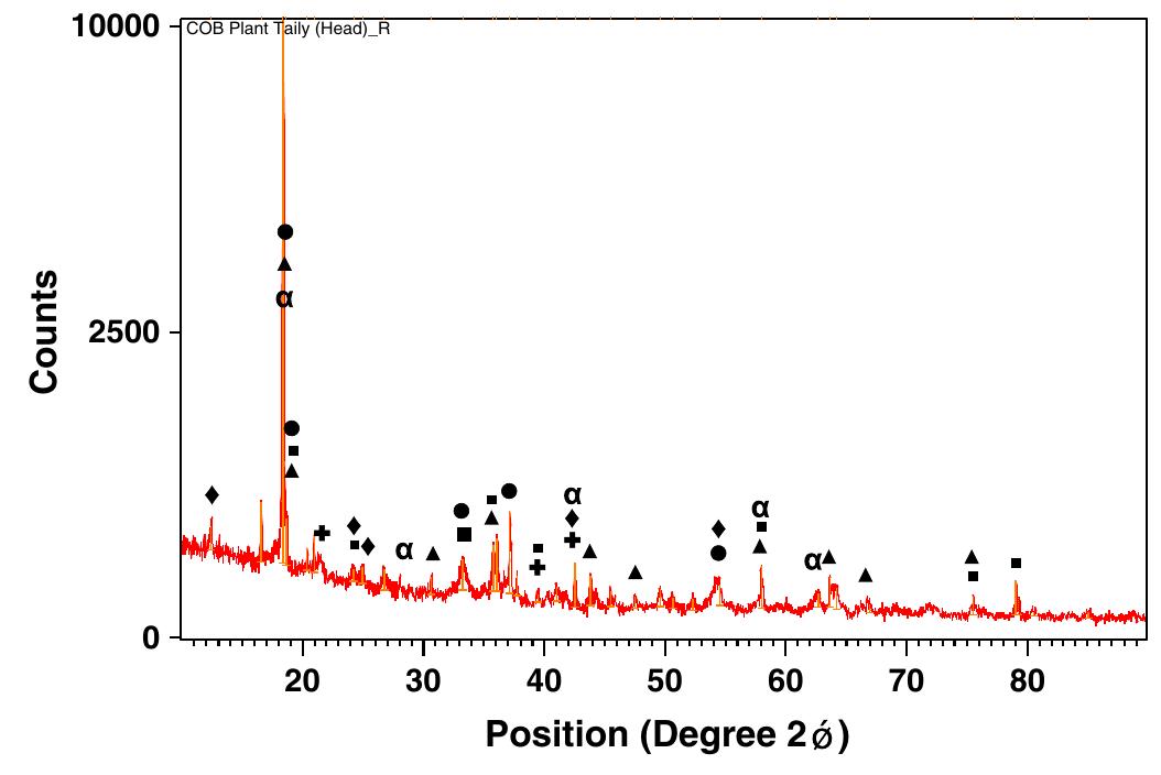 X-ray diffraction (xrd) pattern of tailing sample with