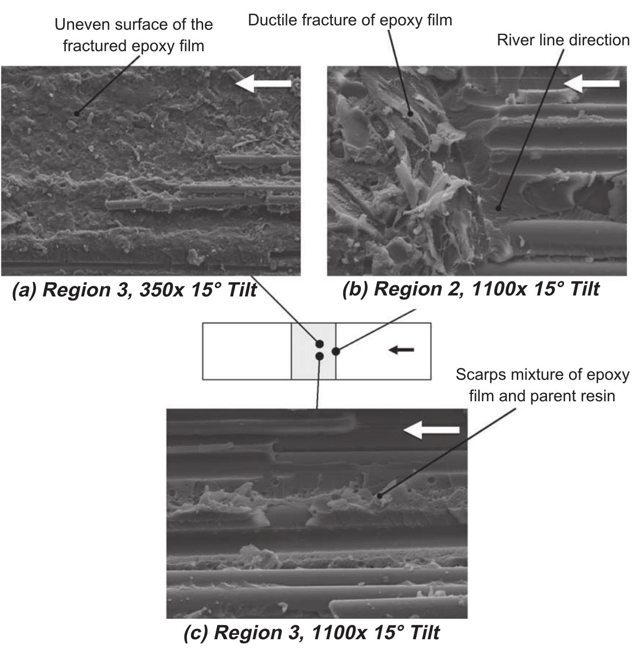Fracture morphology of the mode i dcb sample with thermoset