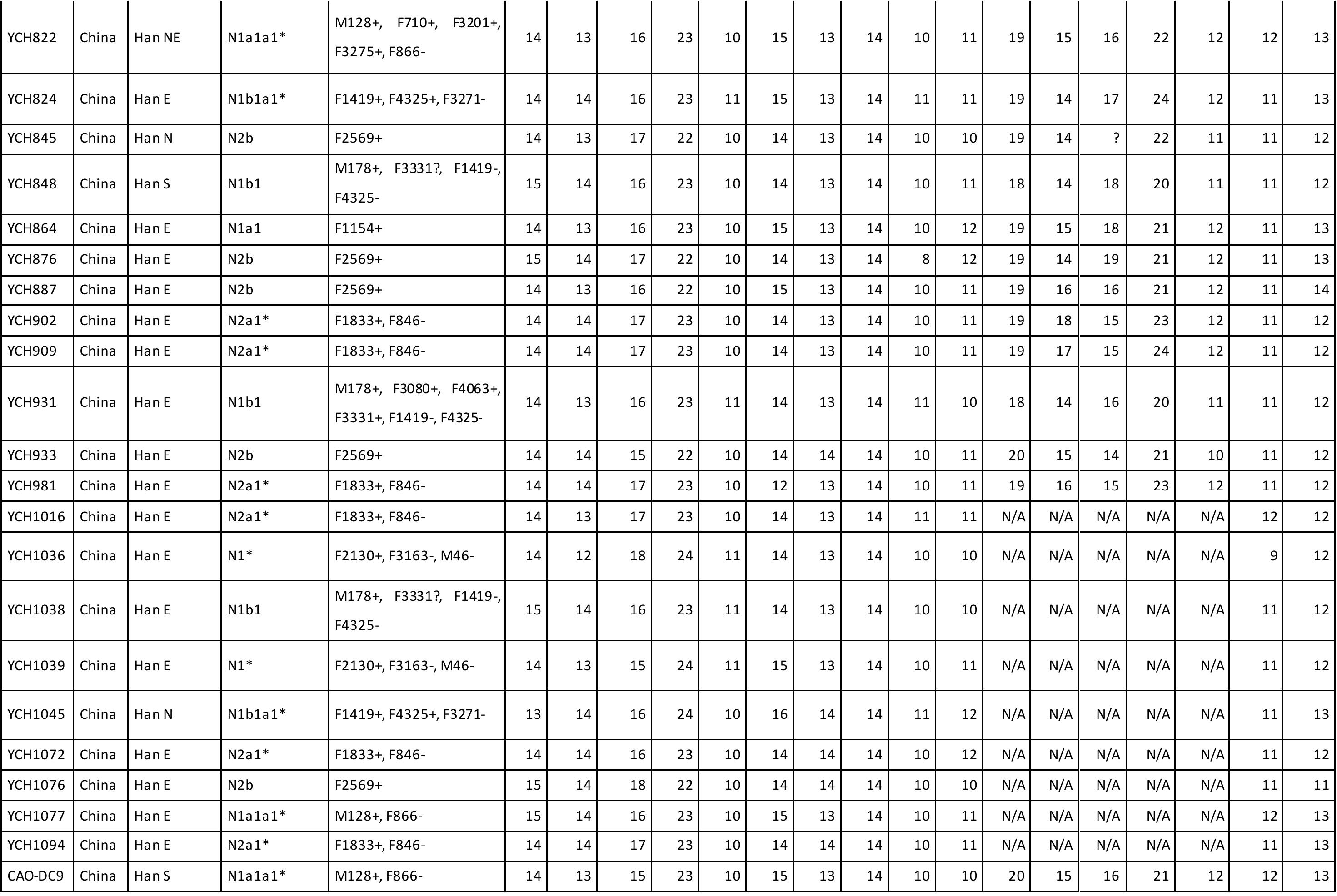 Table 11 - The dichotomy structure of Y chromosome