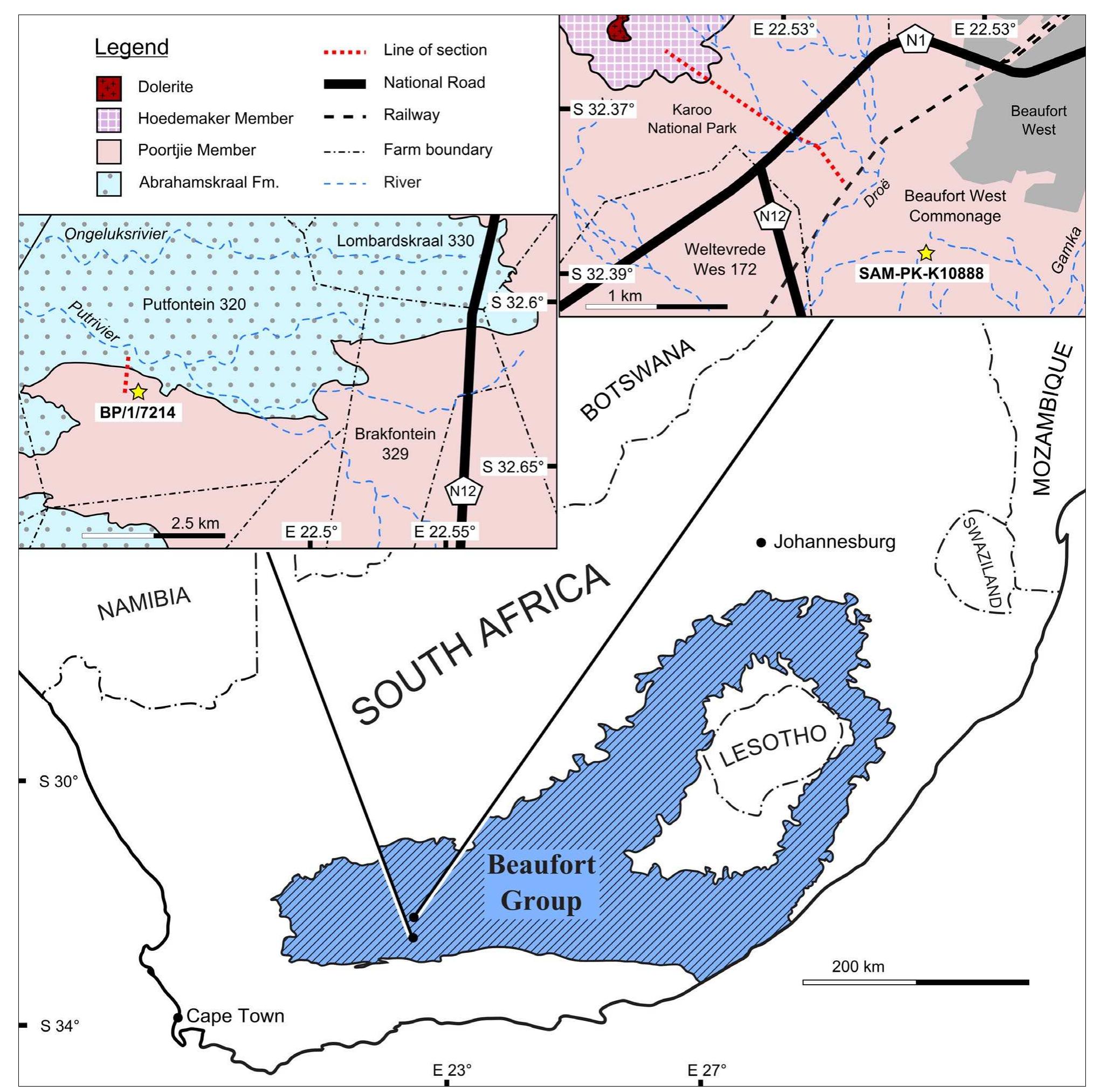Map of the southwestern karoo basin, showing the localities