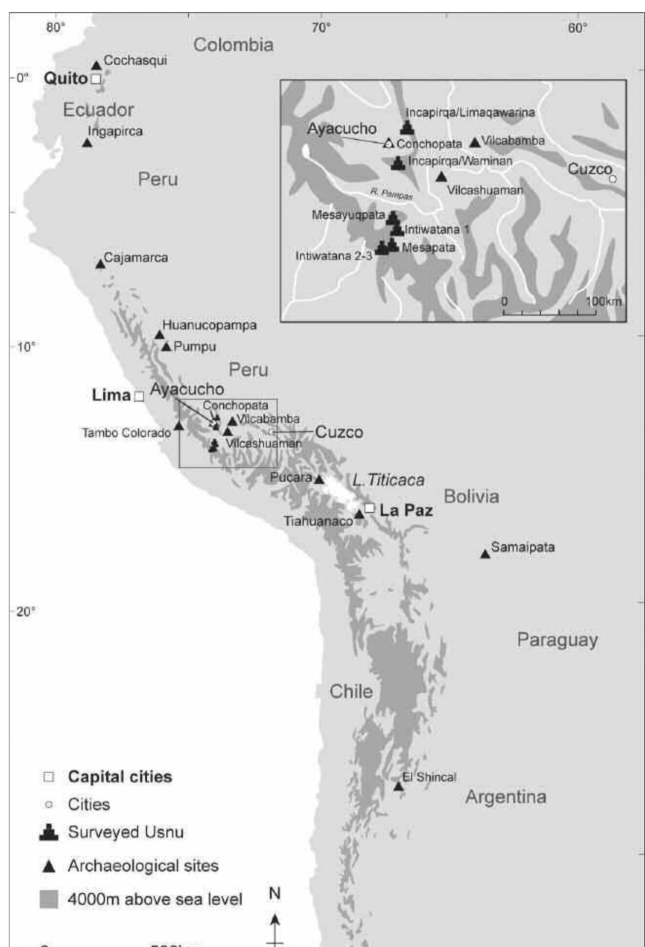 Map of the andes locating the principal sites referred to in