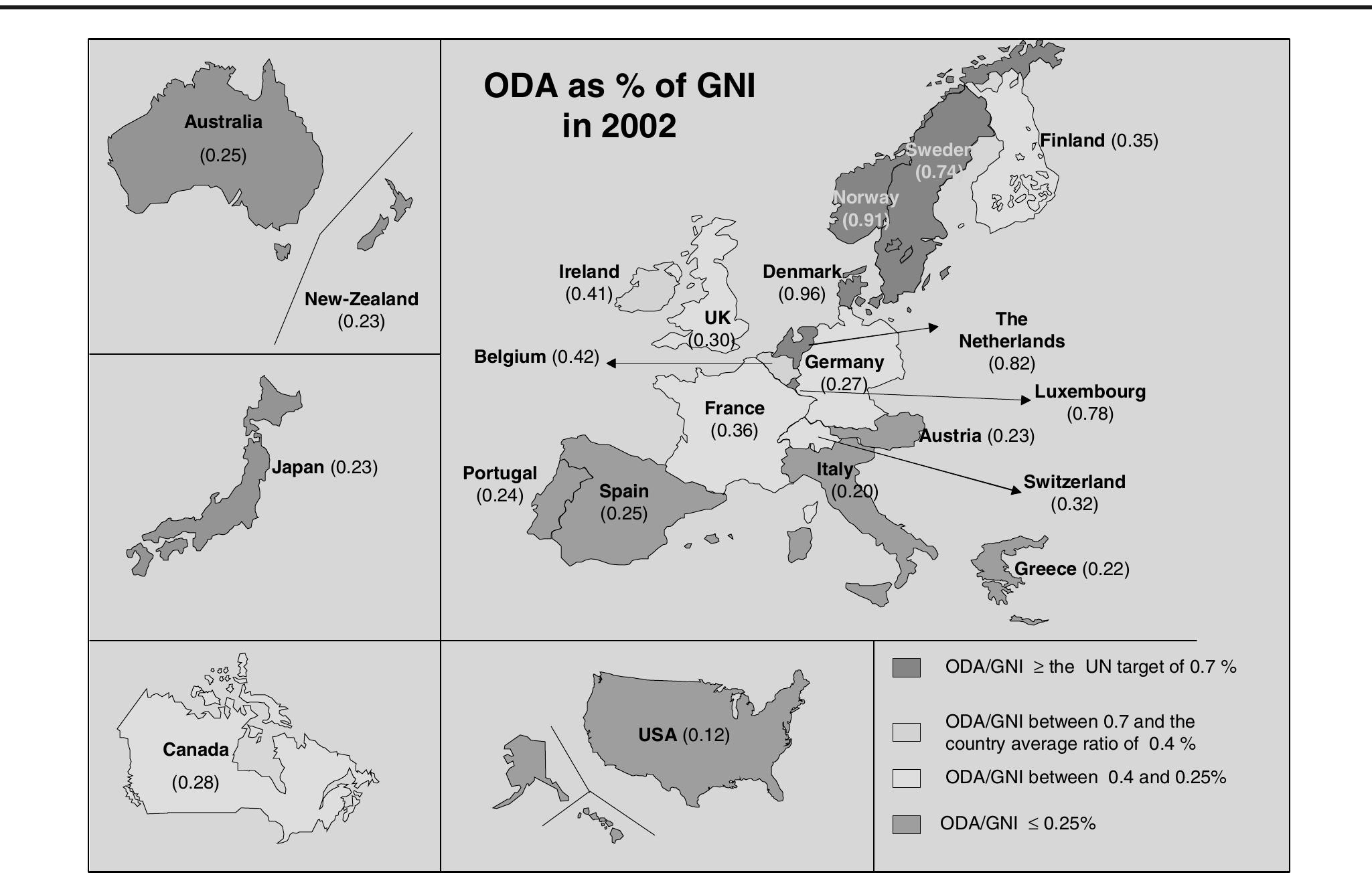 Net oda in 2002 - as a percentage of gni their 2001