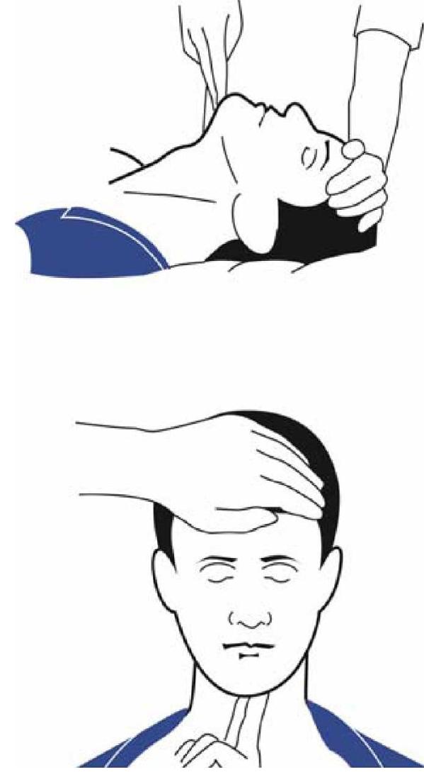 Head-tilt and chin-lift to open the airway.