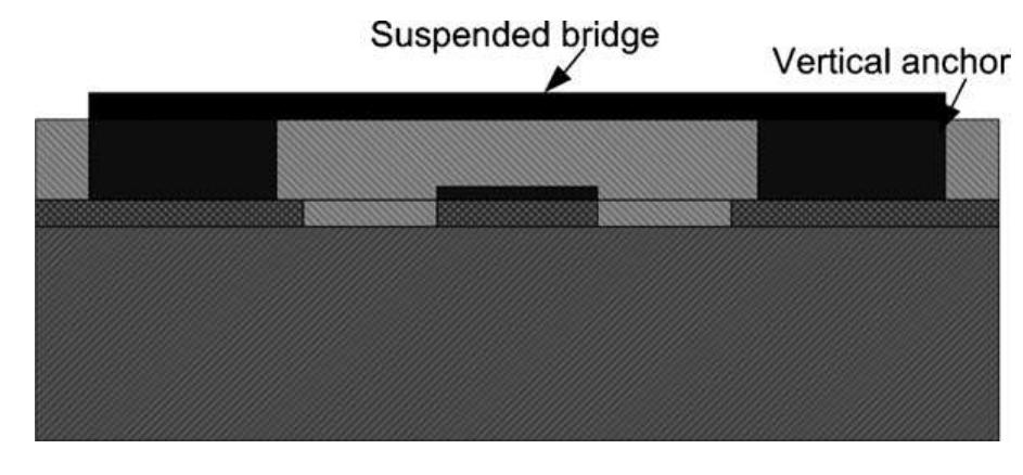 A cross-section view of the suspended bridge with vertical