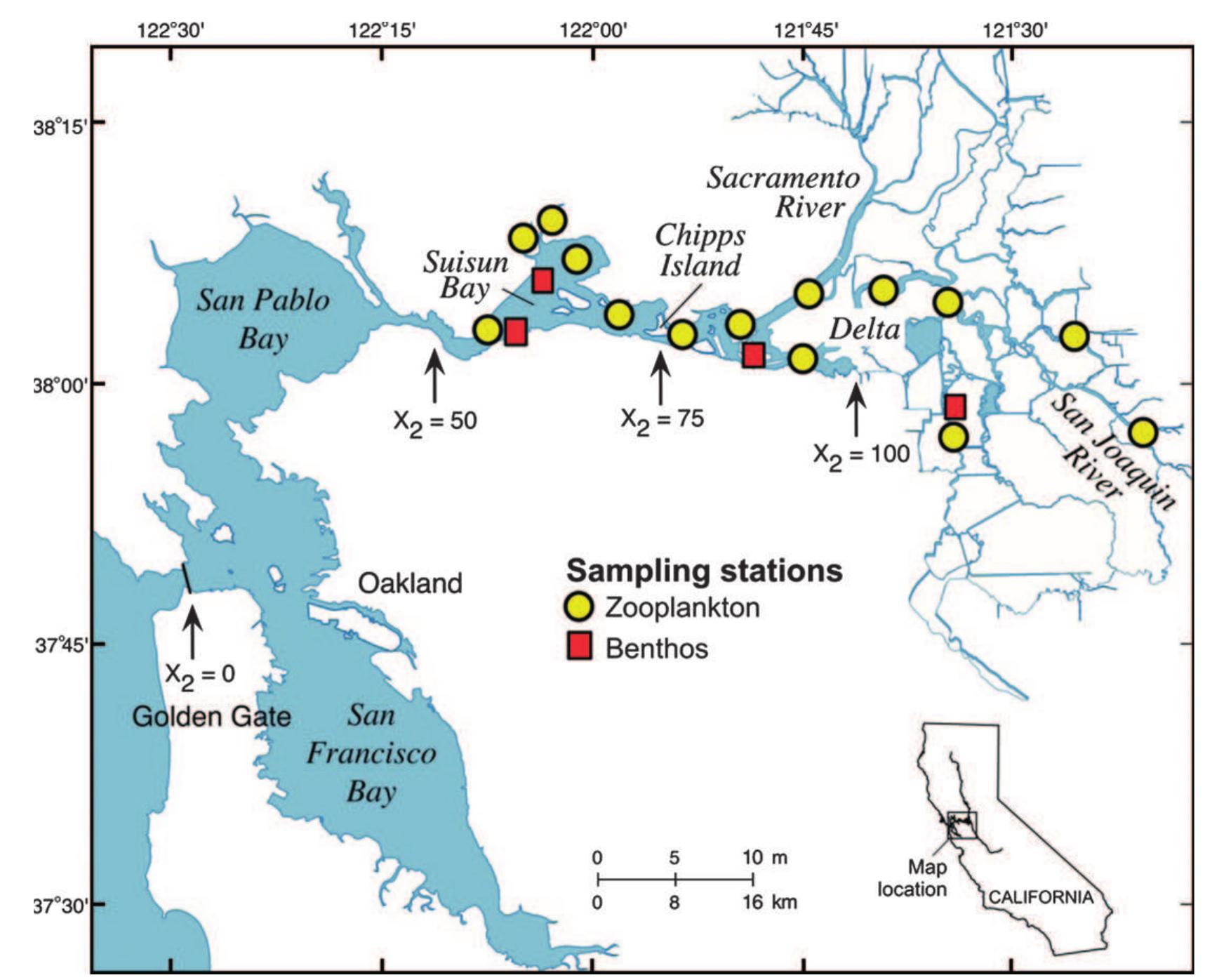 Map of the san francisco estuary. plankton and benthic