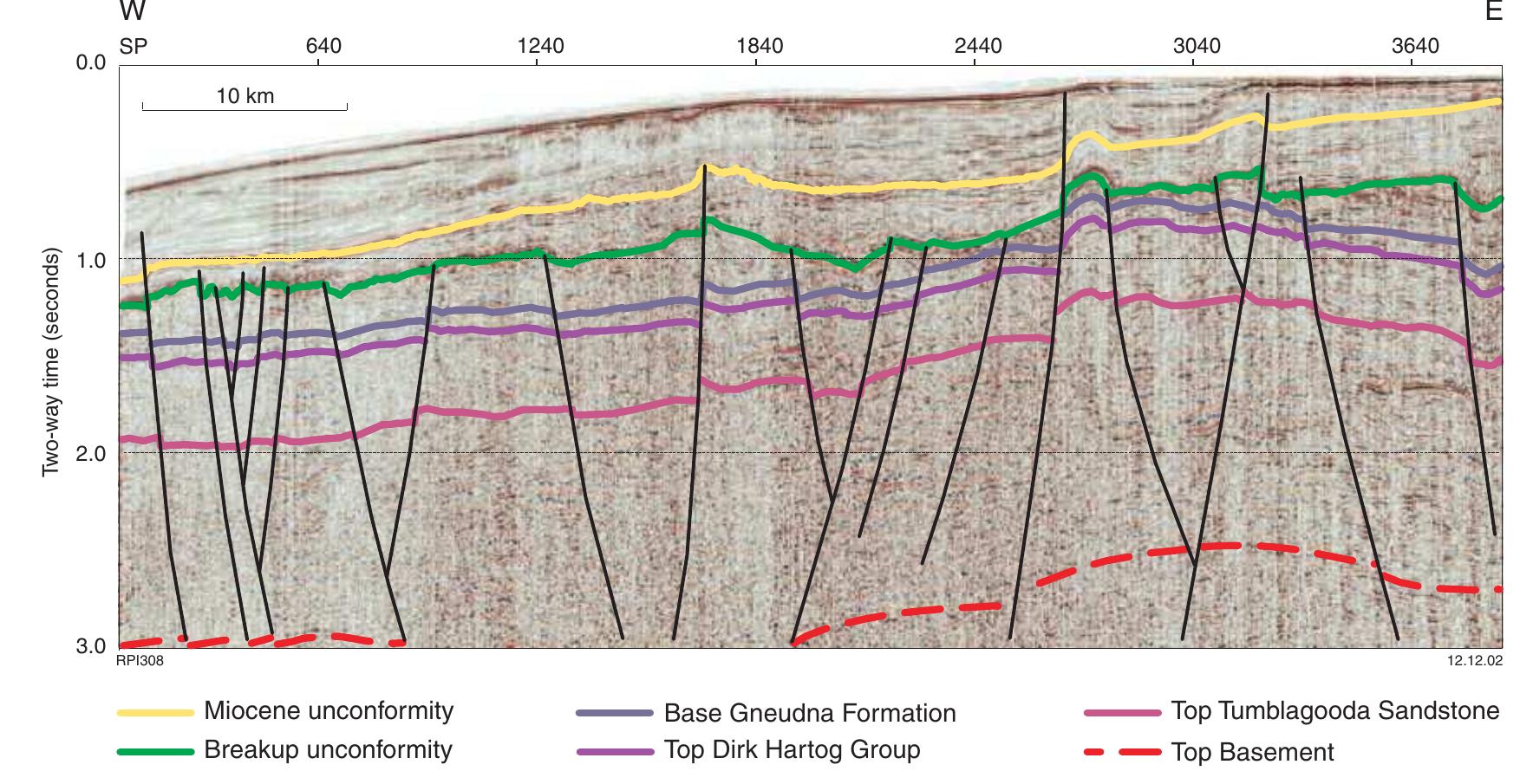 Seismic line 92m-100/100a showing structures formed by