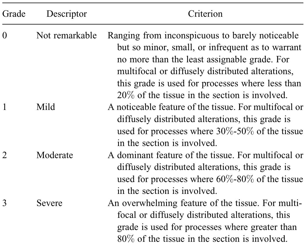 —general severity grading scheme for histological lesions of