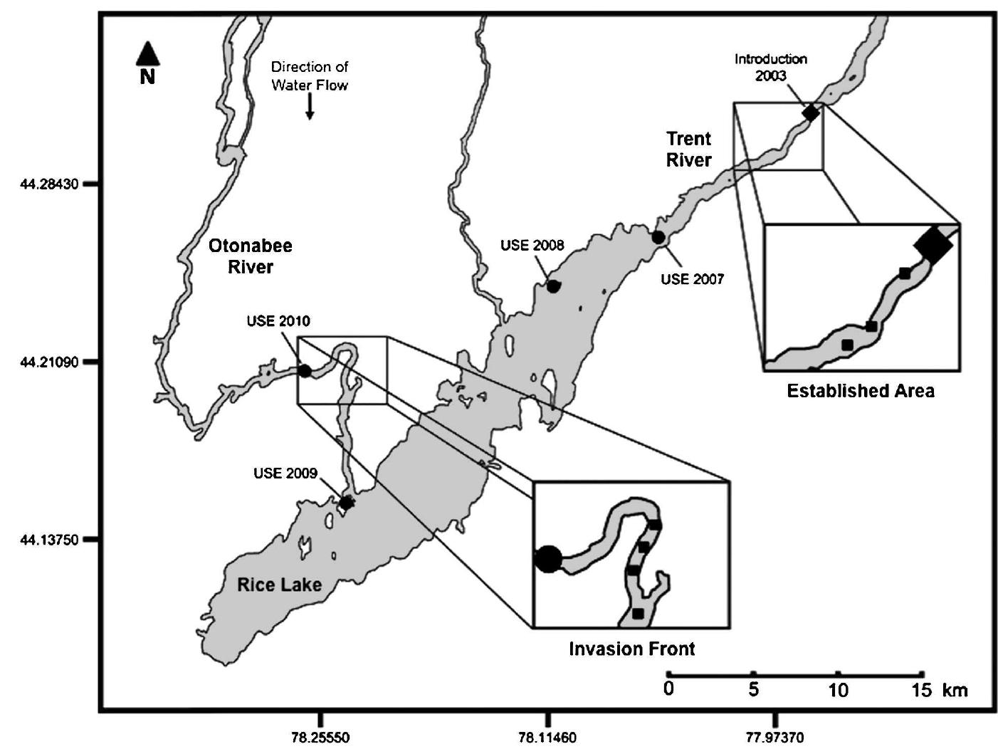 A map of the round goby collection sites used in this study.
