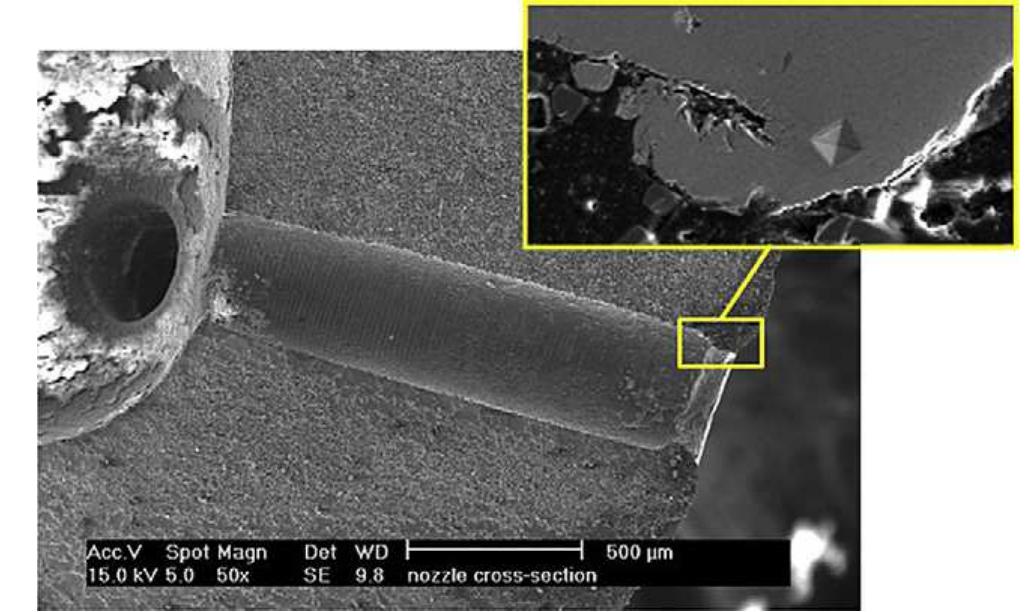 cross section of injector a and detail of the deformed