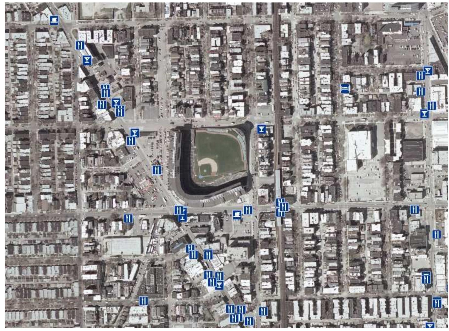 Aerial photograph of wrigley field and its neighborhood