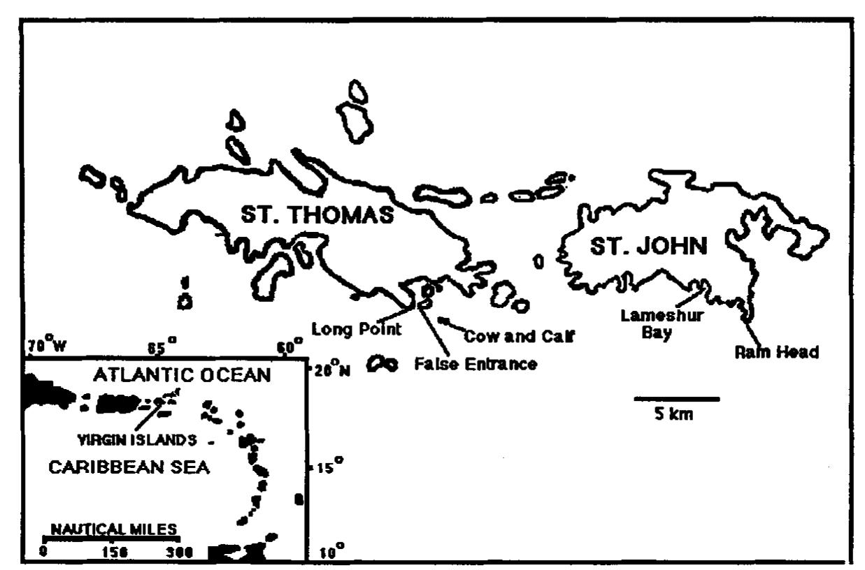 Map of st. thomas and st. john, u.s. virgin islands. cow and