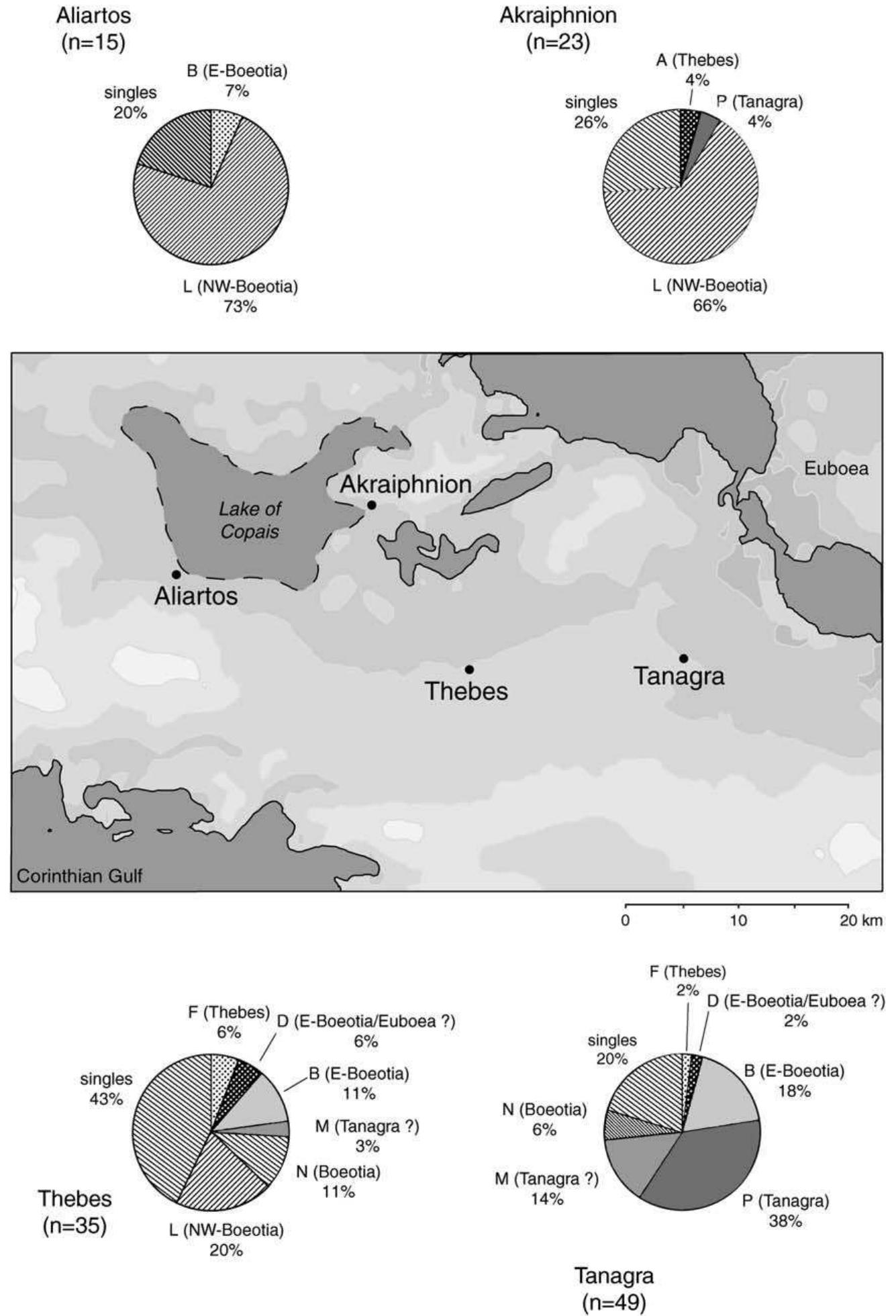 Map of the archaeological sites in boeotia (lighter shades