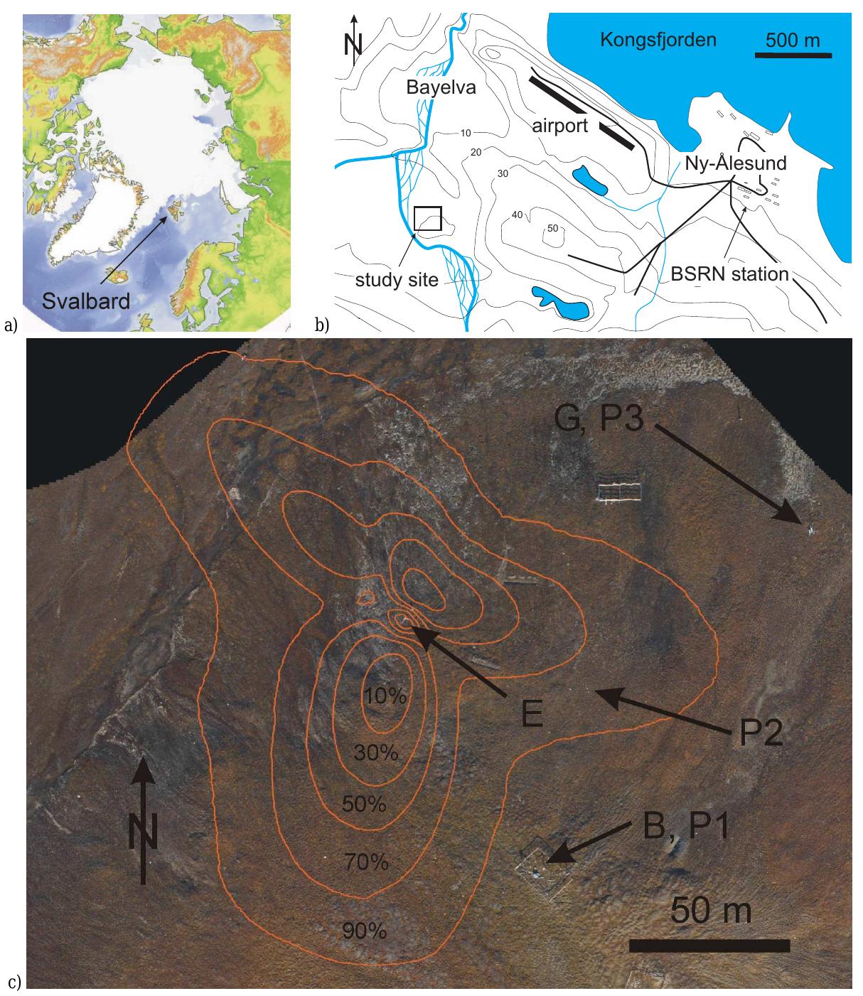 (a) map of the arctic. (b) location of the study site and