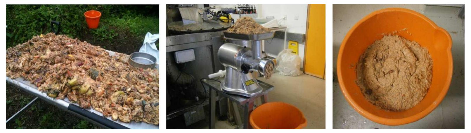 Processing and mixing of canteen food waste.