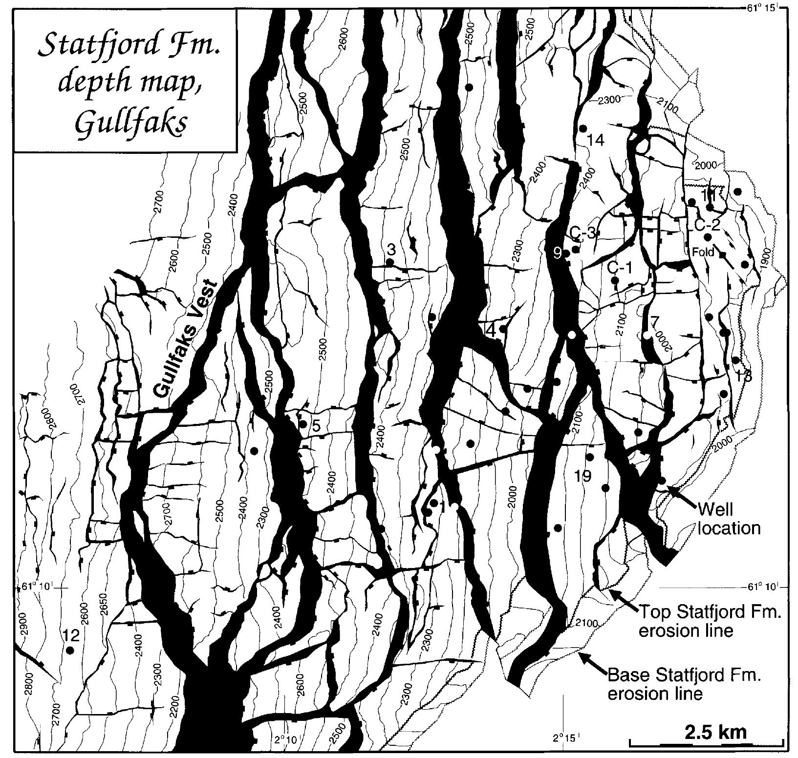 Depth map of the statfjord formation in the gullfaks field.