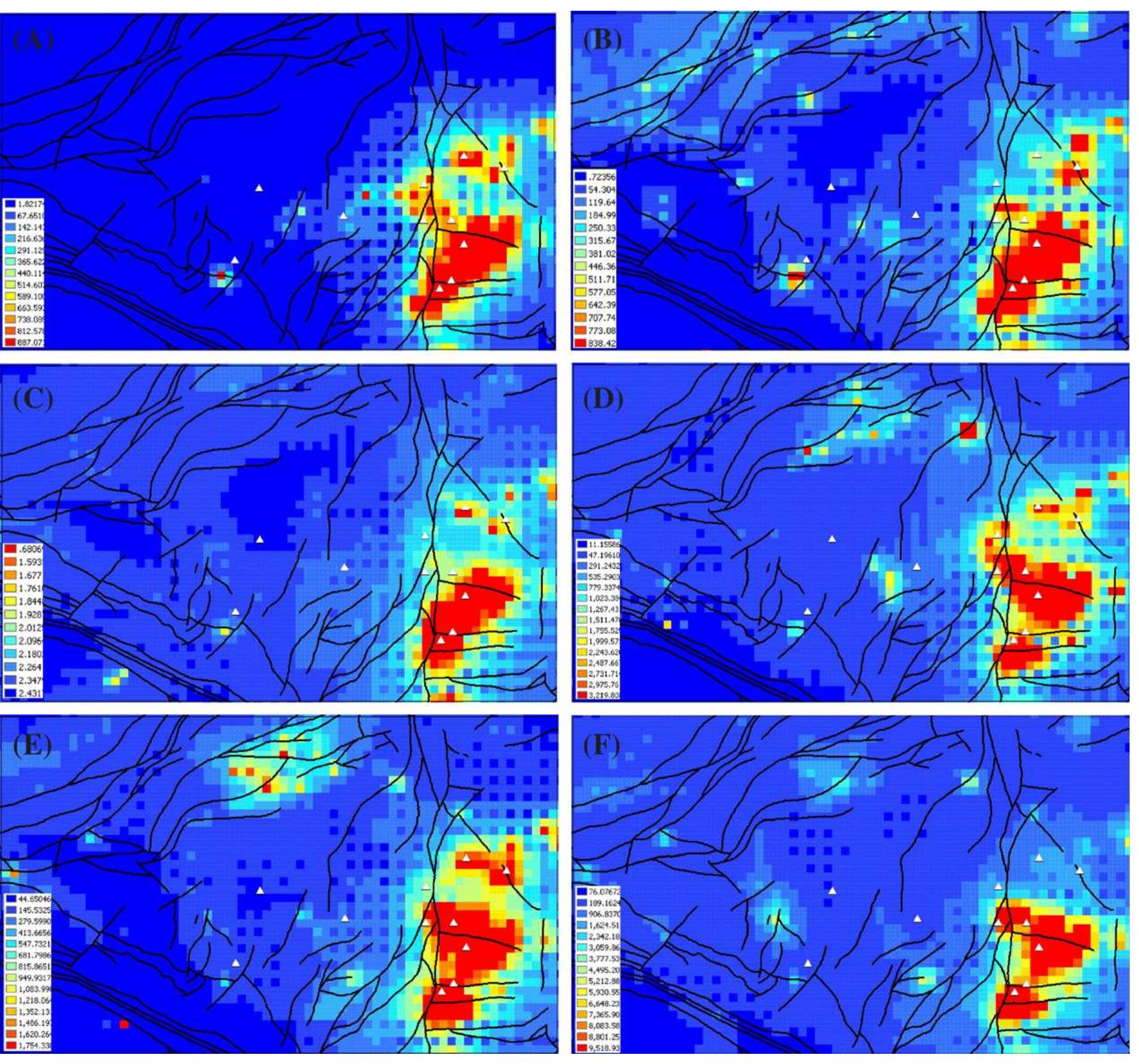 Maps showing the distribution of element concentration