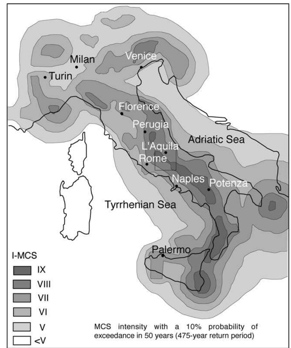 Seismic hazard map for italy based on seismicity data from