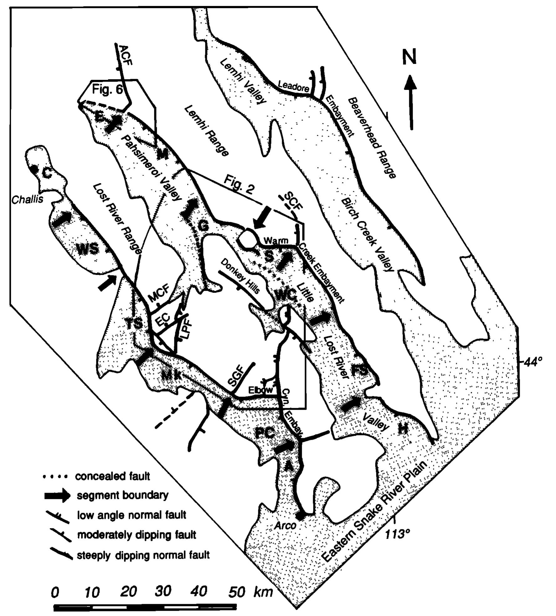 Location map of late cenozoic lost river, lemhi, and