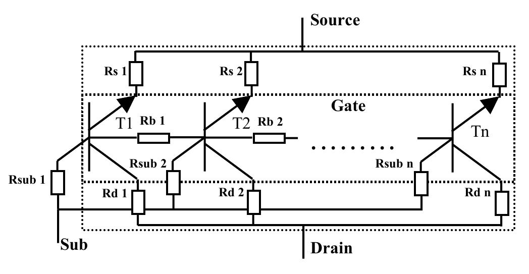 Schematic of the segmented npn transistors for a single