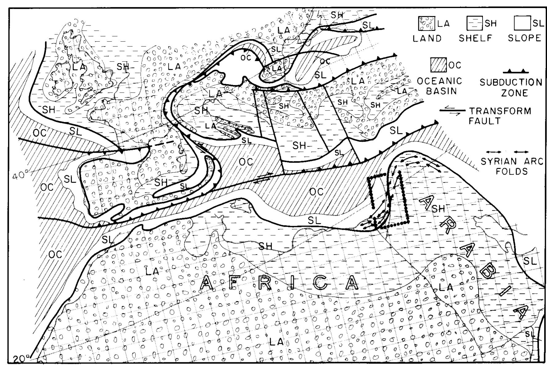 Palaeogeographical map of europe, africa and arabia in the