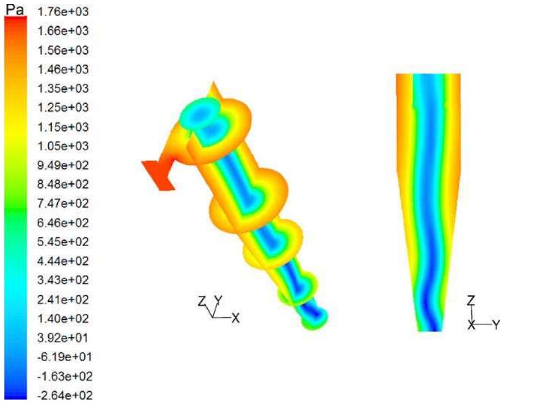 3d map of static pressure of stairmand cyclone for inlet