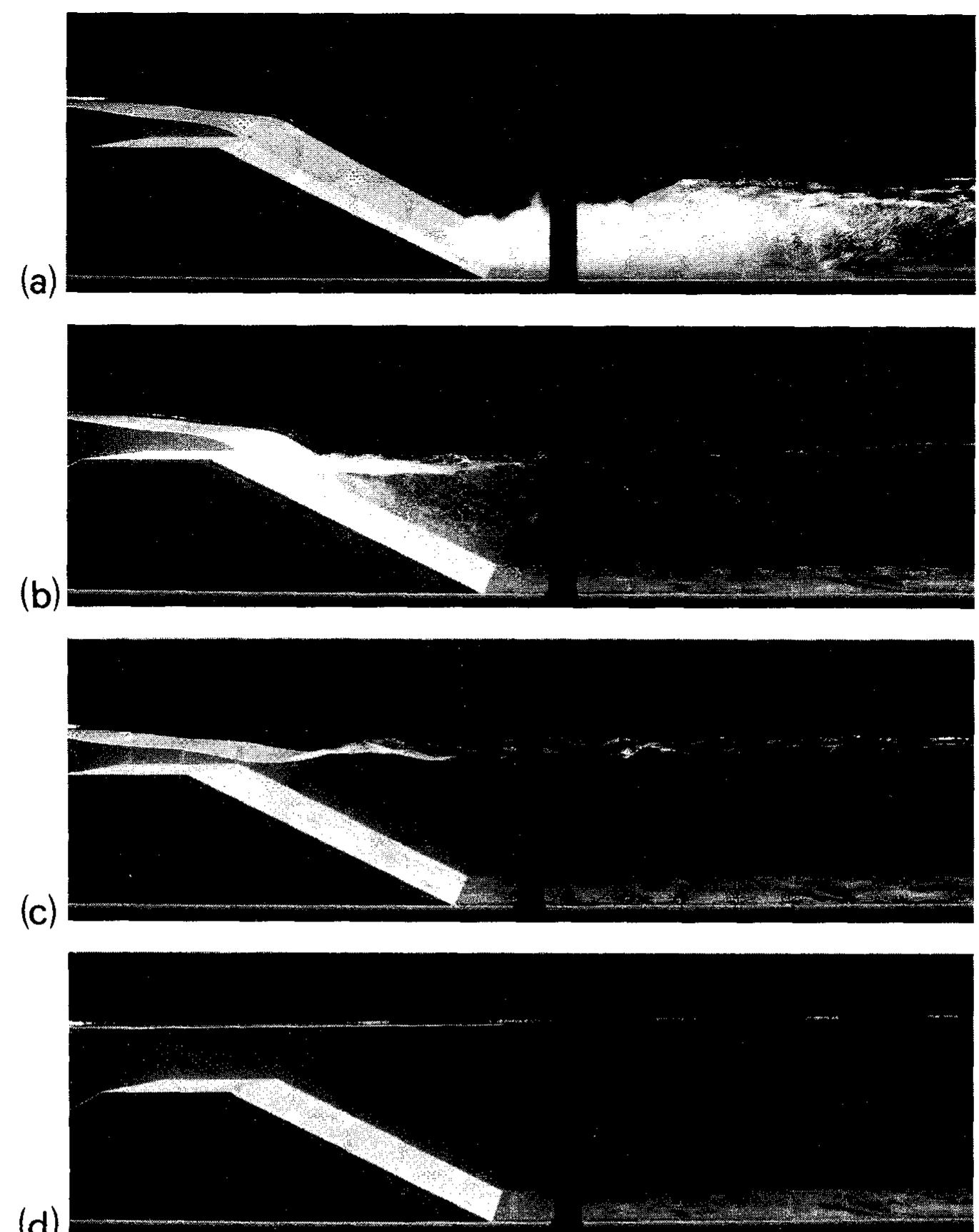 Photographs of main flow patterns for: (a) a-jump; (b)