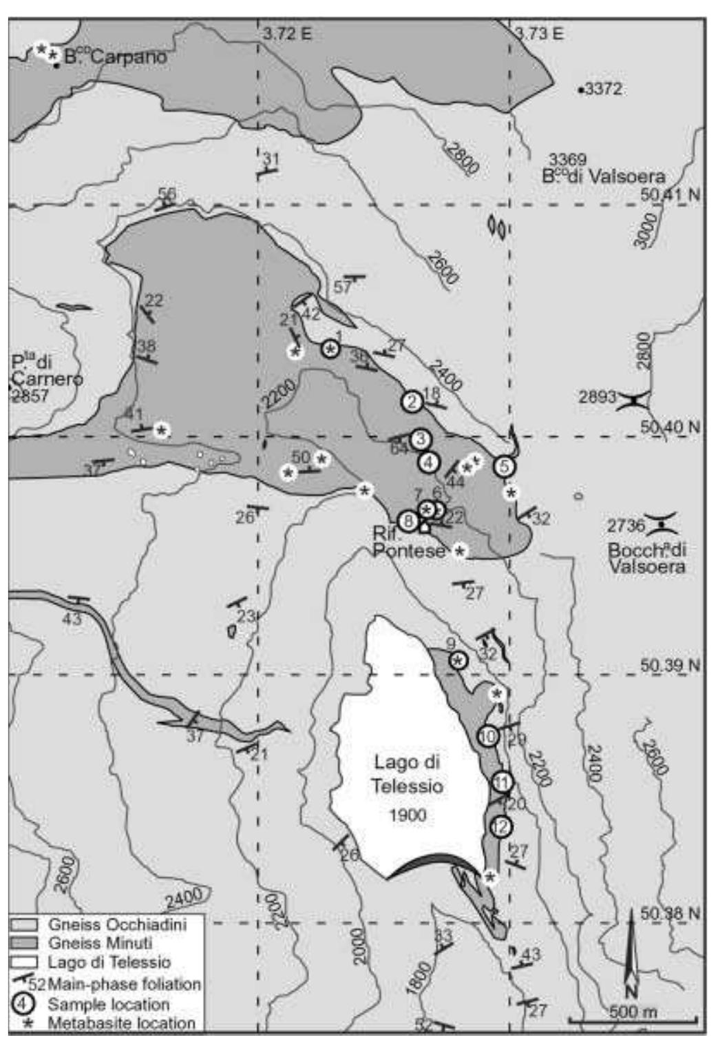 Geological map of the upper piantonetto valley indicating