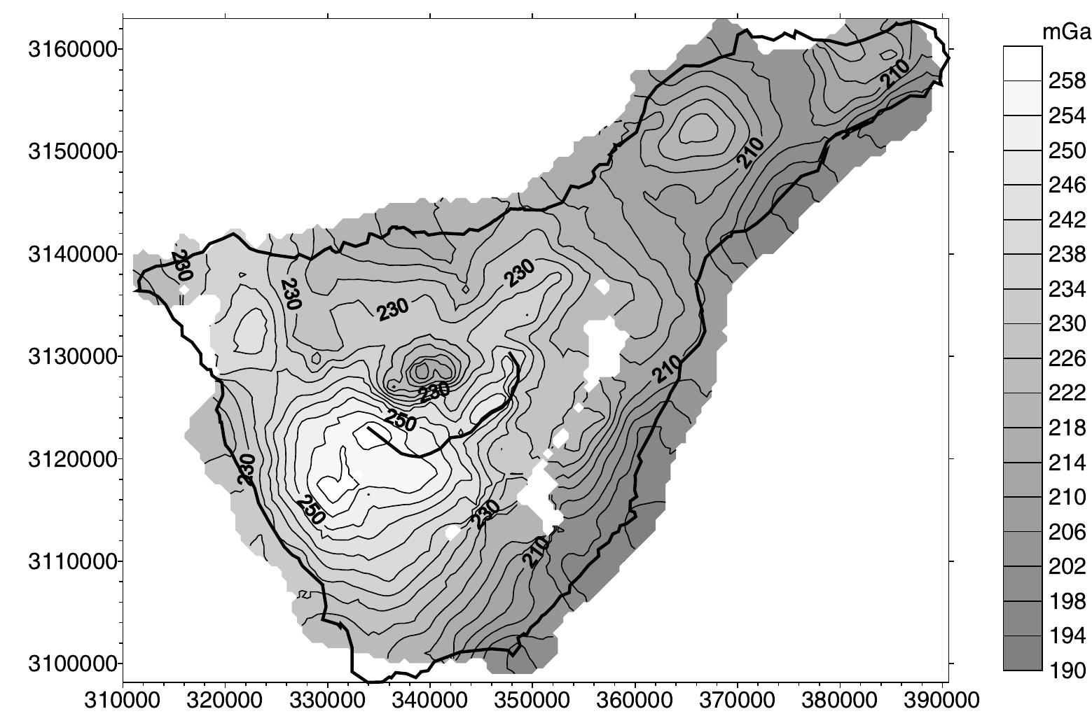 Map of bouguer gravity anomalies. the thick lines point out