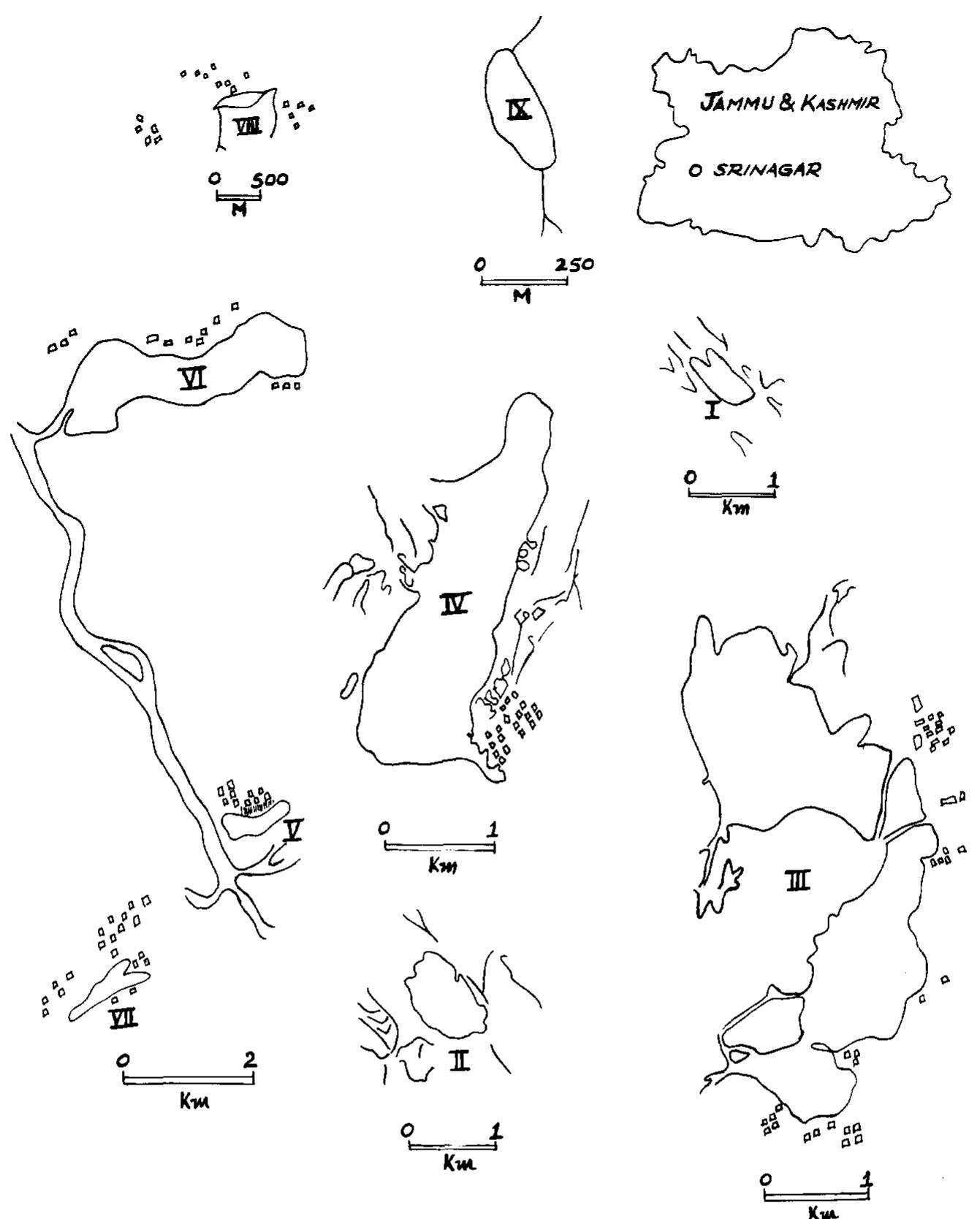 The outline map of the lakes.