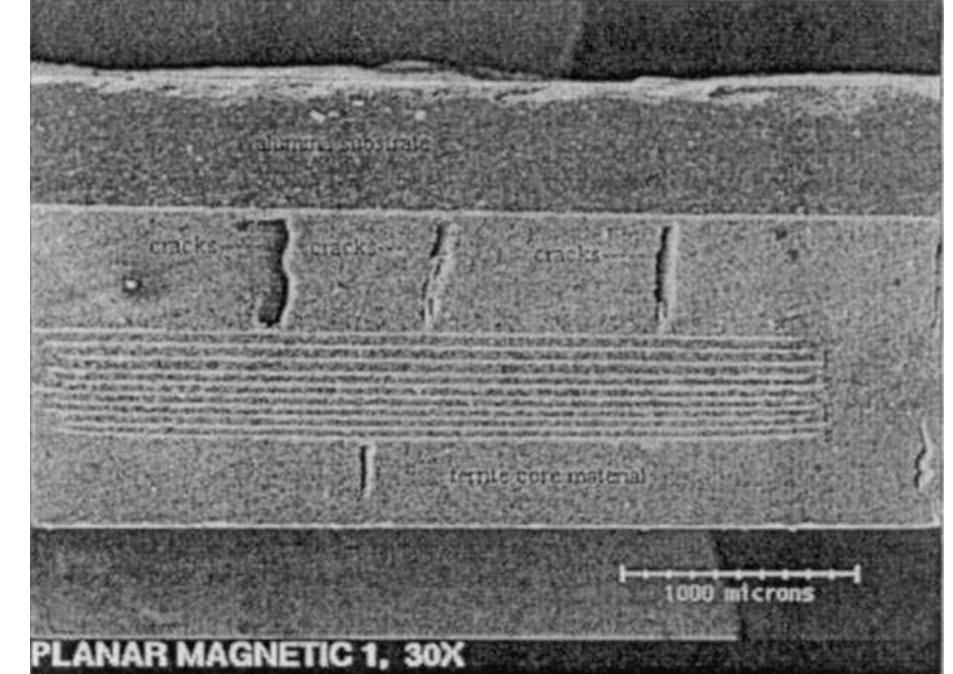 Shows the planar transformer cross section. the fine narrow