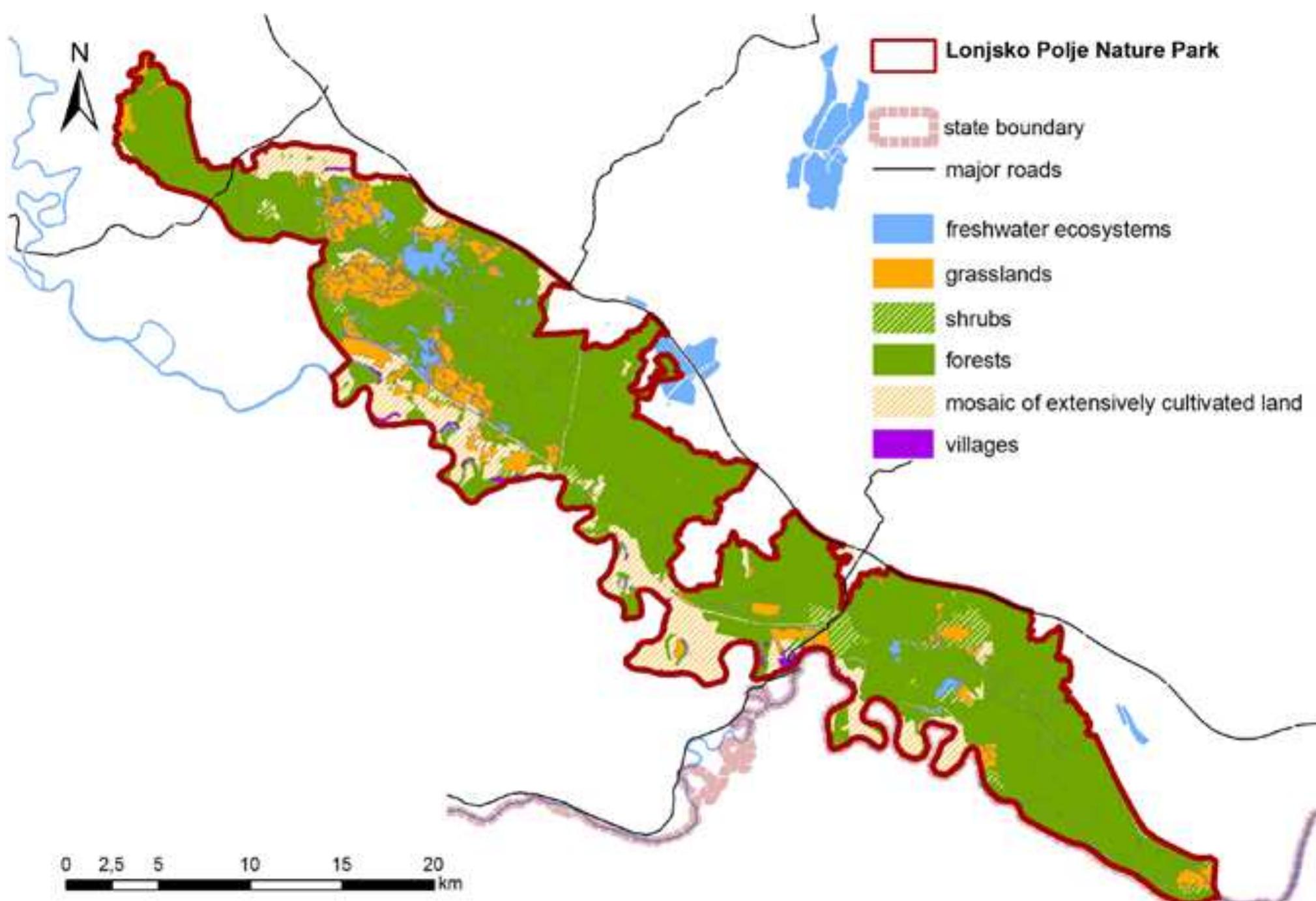 Mosaic landscape of lonjsko polje nature park. (map by state